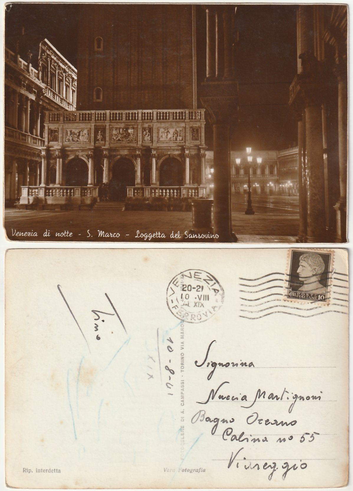 Venezia Di Notte - S. Marco - Loggetta Del Sansovino - Viagg. 1941 -71132-