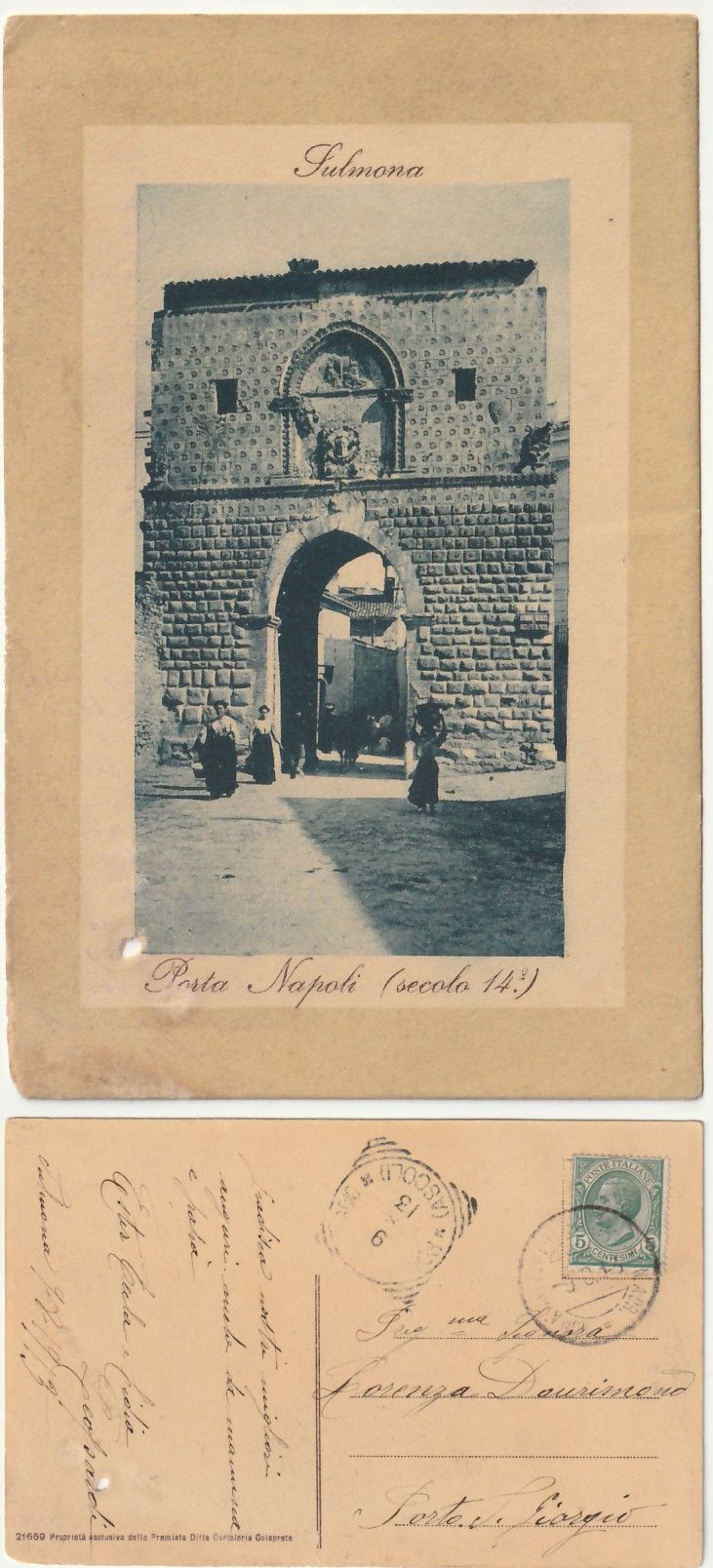 Sulmona - L'aquila - Porta Napoli - Viagg. 1913 -71234-