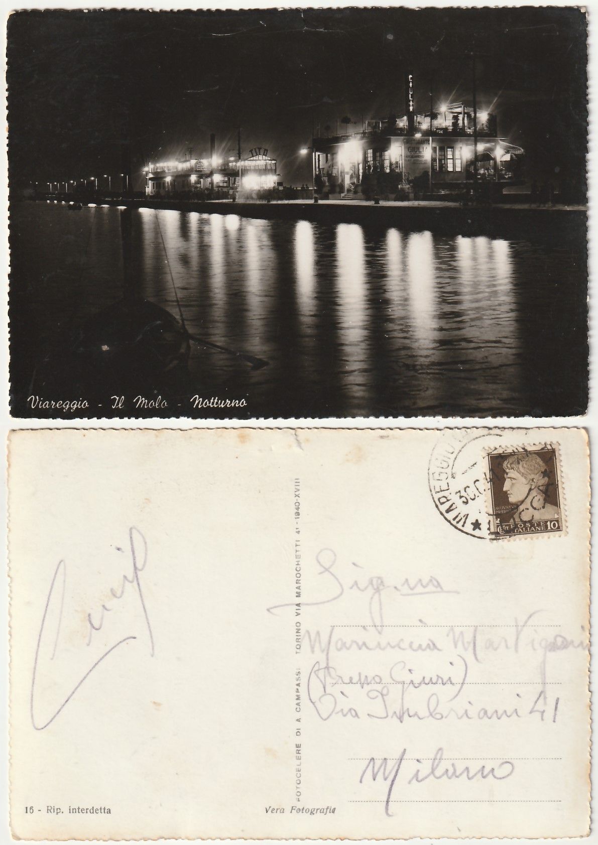 Viareggio - Lucca - Il Molo - Notturno - Viagg. 1941 -71293-