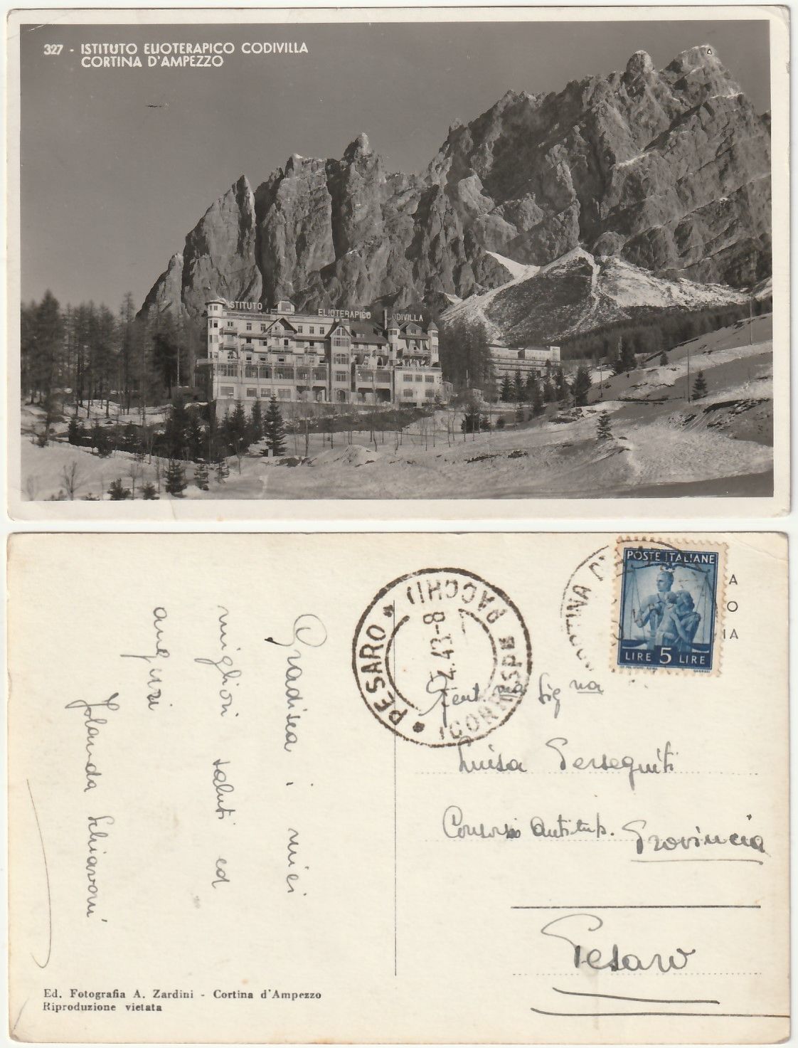 Cortina D'ampezzo - Belluno - Istituto Elioterapico Codivilla - Viagg. -71477-