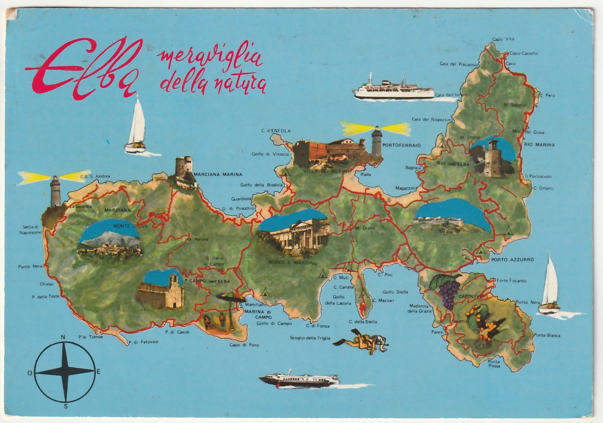 Elba - Livorno - Cartolina Cartina Geografica - Viagg. -71385-