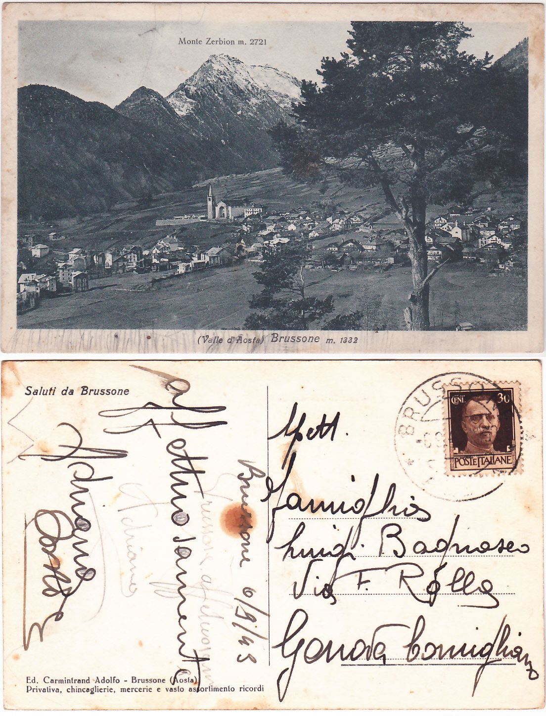 Brussone - Aosta - Viagg. 1943 -87925-