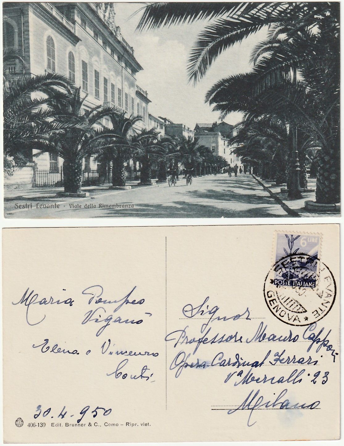 Sestri Levante - Genova - Viale Della Rimembranza - Viagg. 1950 -87963-