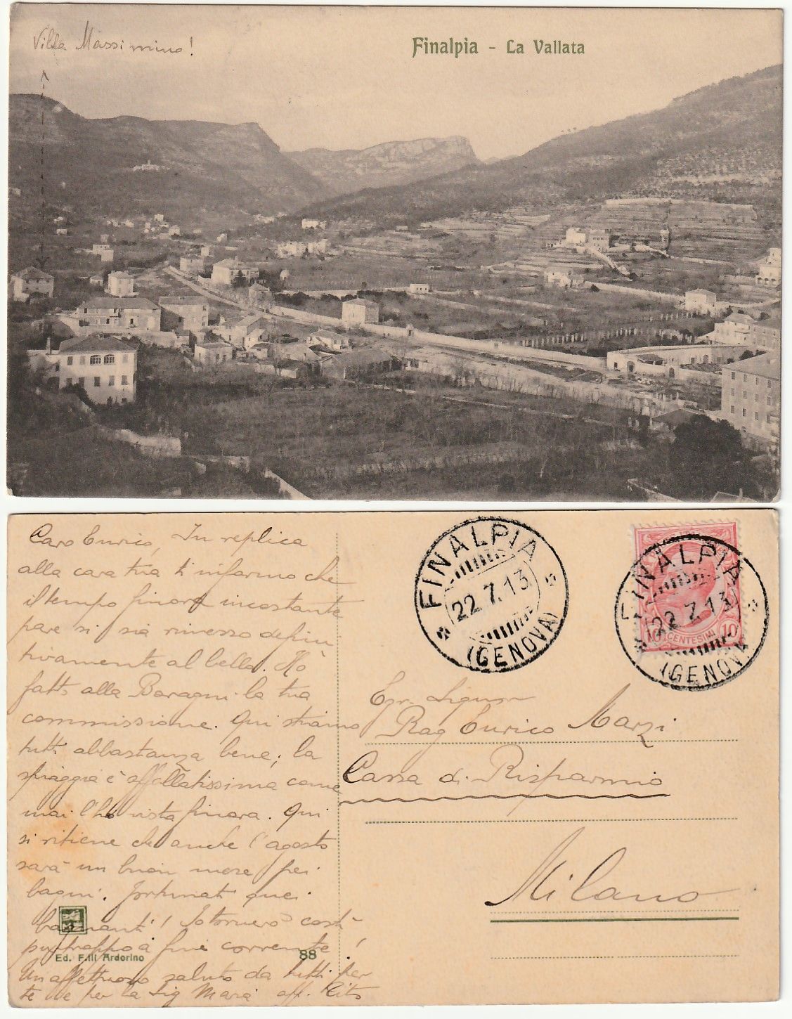 Finalpia - Savona - La Vallata - Viagg. 1913 -87970-
