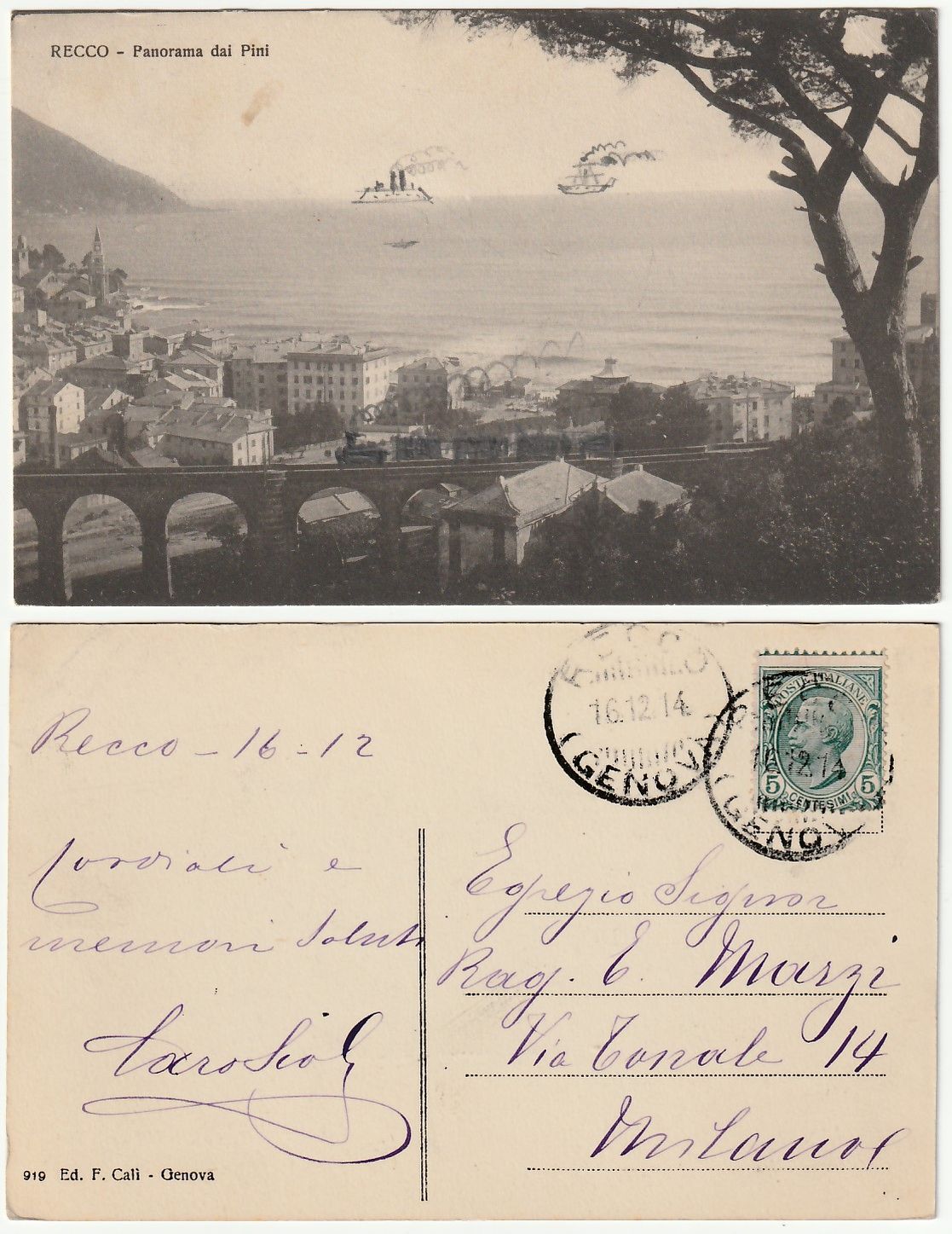 Recco - Genova - Panorama Dai Pini - Viagg. 1914 -88034-
