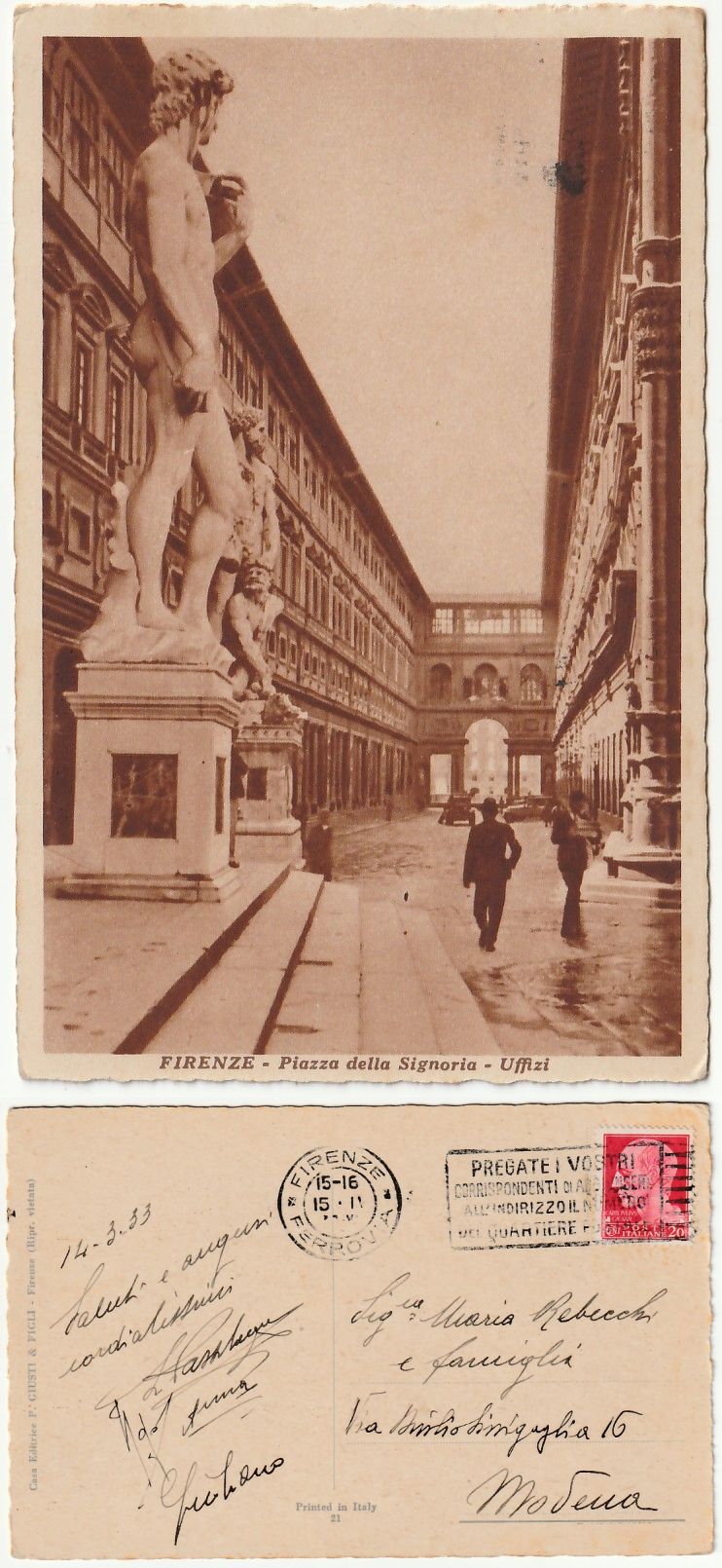 Firenze - Piazza Della Signoria  Uffizi - Viagg. 1933 -88088-