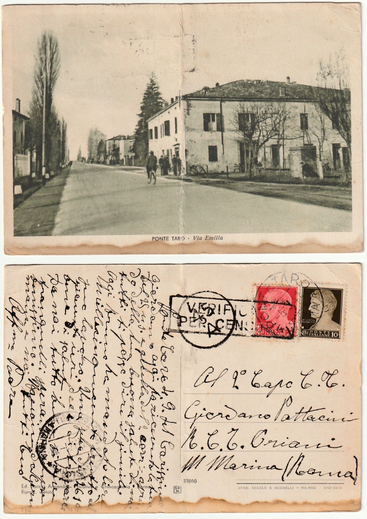 Ponte Taro - Parma - Via Emilia - Viagg. - Verifica Per Censura -88960-