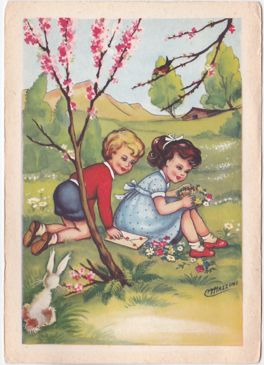 Illustratore - M. Mazzini - Bambini - Fiori - Coniglio -90628-